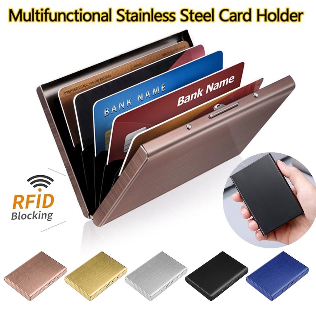 Ultra Slim Stainless Steel Card Holder - RFID Blocking Metal Wallet For ...