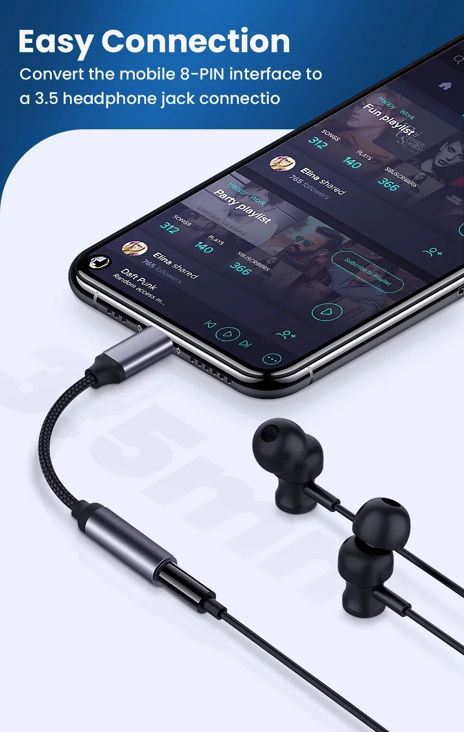 3.5mm Jack Adapter Cable 8-Pin iOS Interface Headphone Adapters for ...