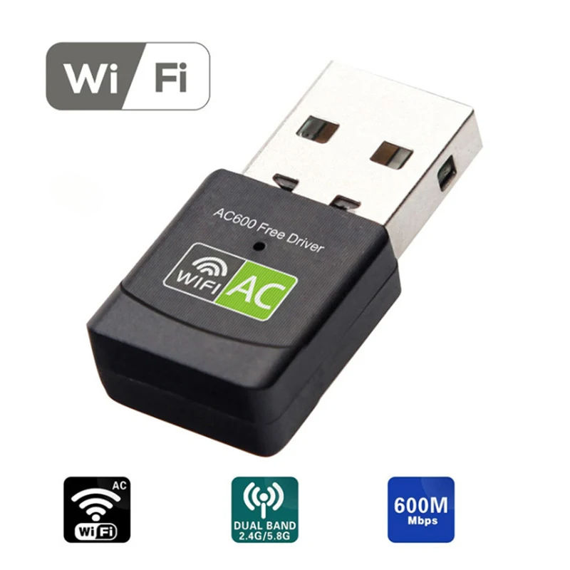 AC600 Free Drive Dual Band USB Wireless Adapter 2.4G 5G for Desktop ...