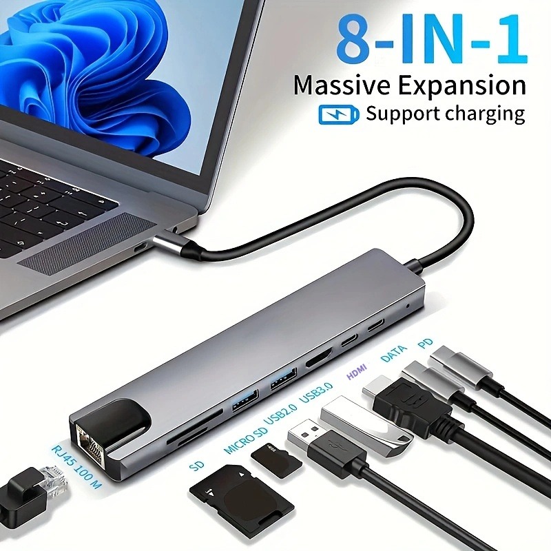 Multi-terminal Adapter 8 in 1 Multi USB C Hub 4K HDMI 3.0 SD Card ...