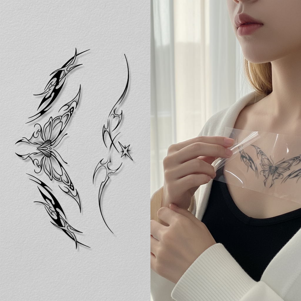 Elegant body art with a waterproof semi-permanent butterfly line tattoo ...