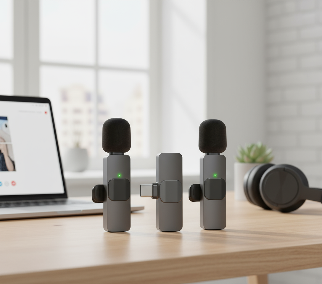 Wireless Clip-On Microphone with Noise Cancellation, Plug-and-Play for iOS/Android/Laptop for ...