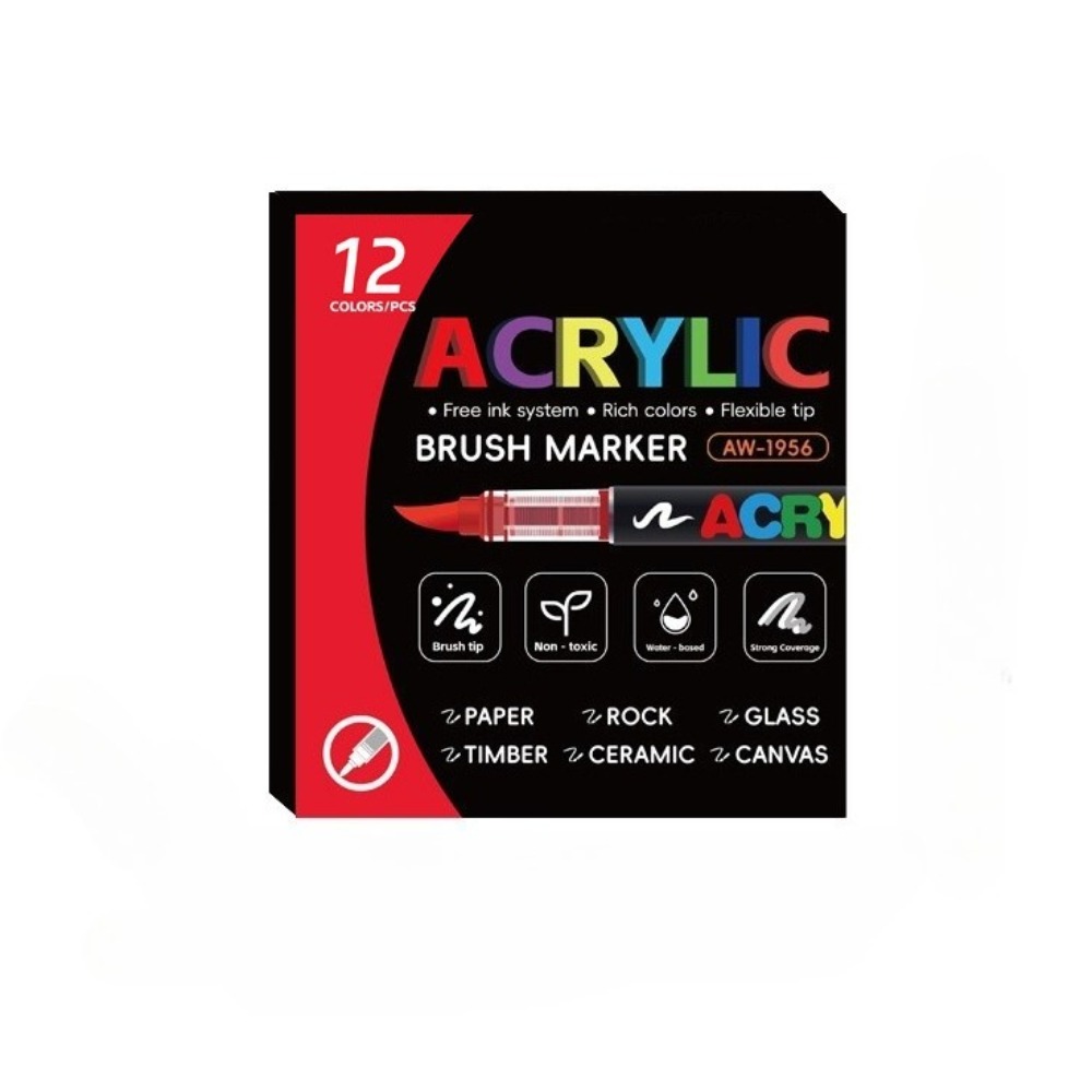 Acrylic Marker Pens 12-Color – Liquid Nib Graffiti Brush Pens for ...