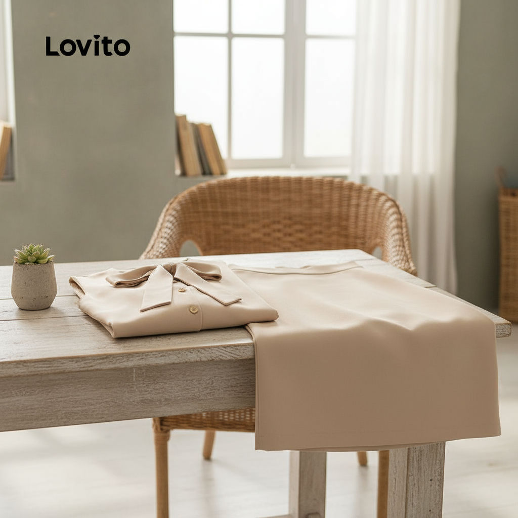 Lovito Set Rok Elegan dengan Renda dan Tali Musim Semi/Panas Hijau ...