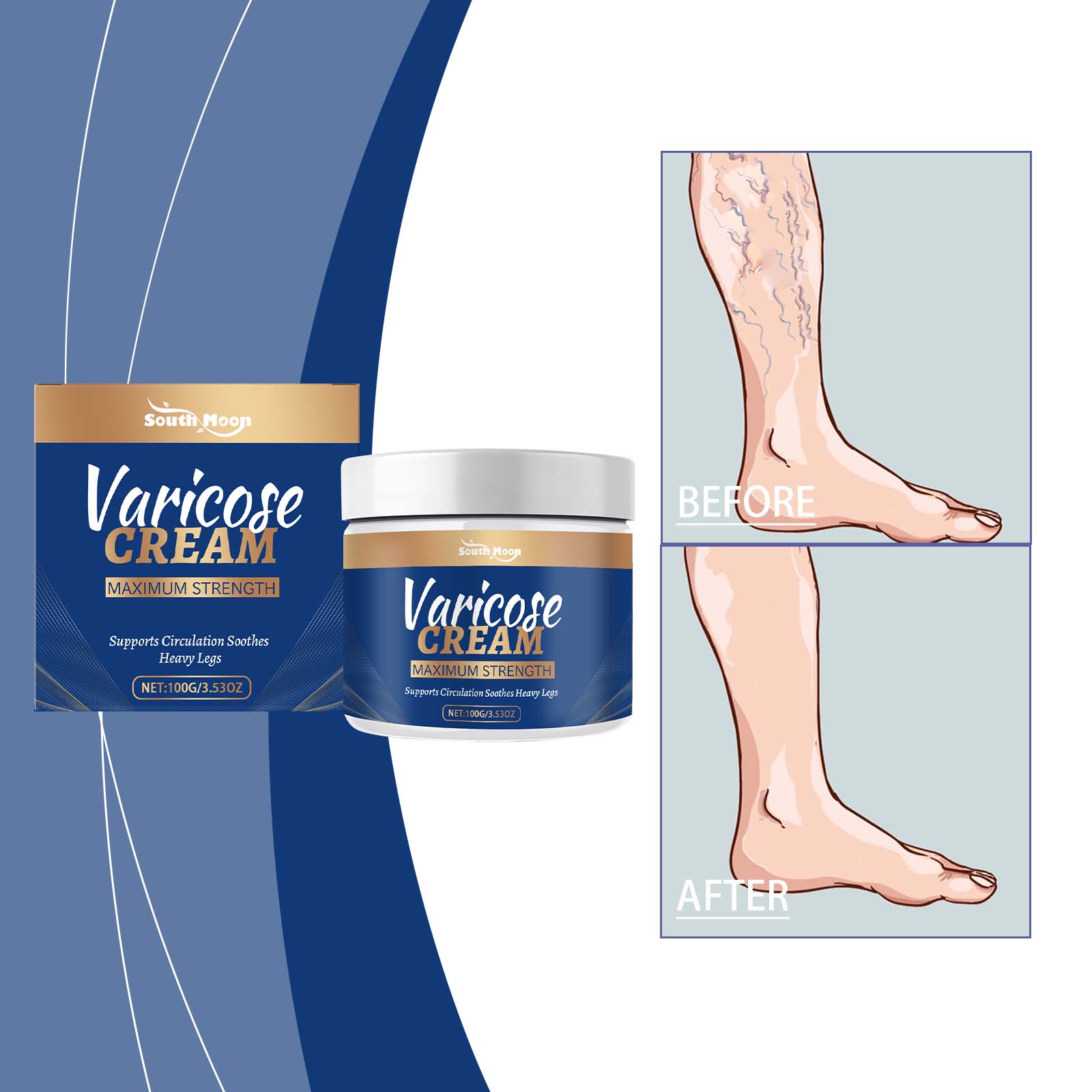 SOUTH MOON Varicose Veins Therapy for Legs - Natural Formula for Smooth ...