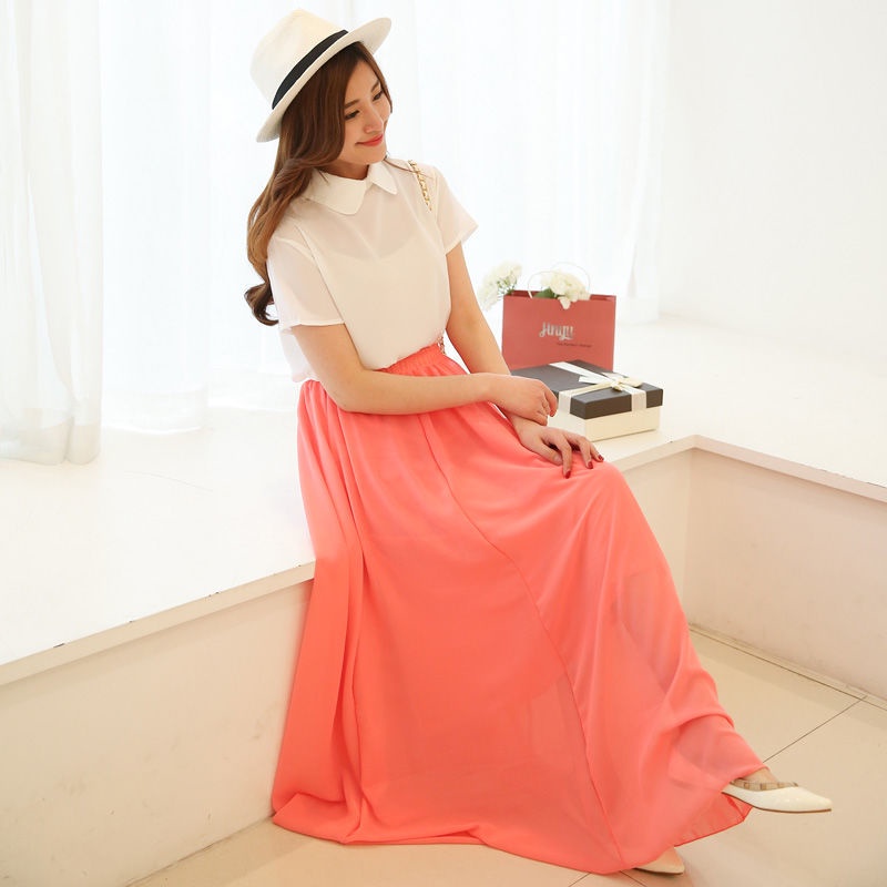 Chiffon skirt kain sarung labuh muslimah kain kembang flare dress plus ...