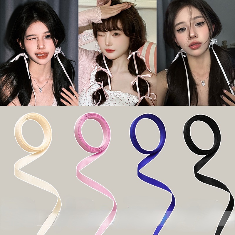 Girl Ribbon Woven Hair Strap Sweet Cool Double Ponytail Hair Strap ...