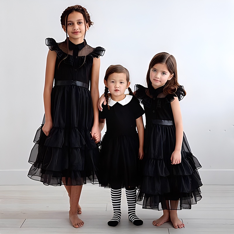 Wednesday Addams Girls Party Cosplay Dresses Kids Evening Party Tulle ...