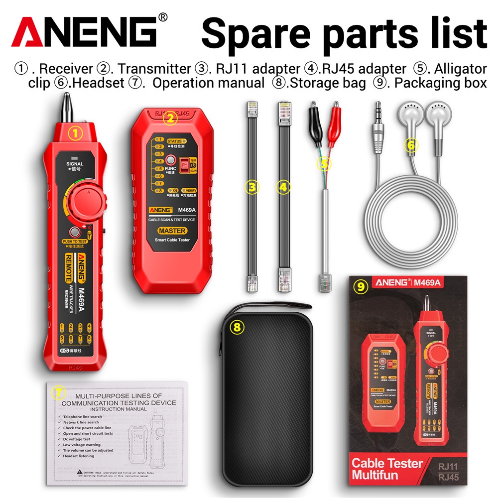 ANENG Network Cable Tracker M469A Networking Analyzer RJ45 RJ11 Telephone Line Network Wire ...