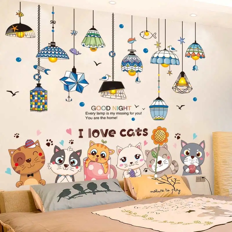 Children Cartoon Wall Stickers Small Animal Room Cute Background ...