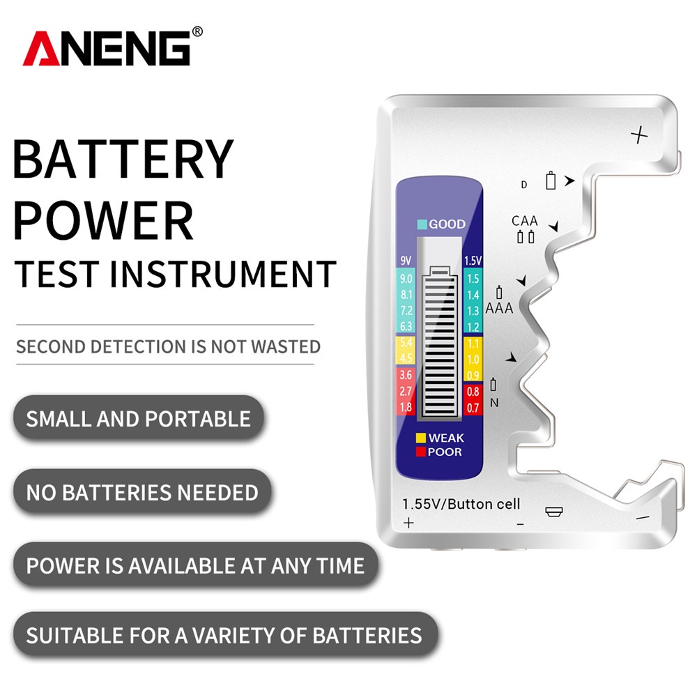 ANENG Universal Battery Tester LCD Display C AA AAA D N 9V 1.55V Button ...