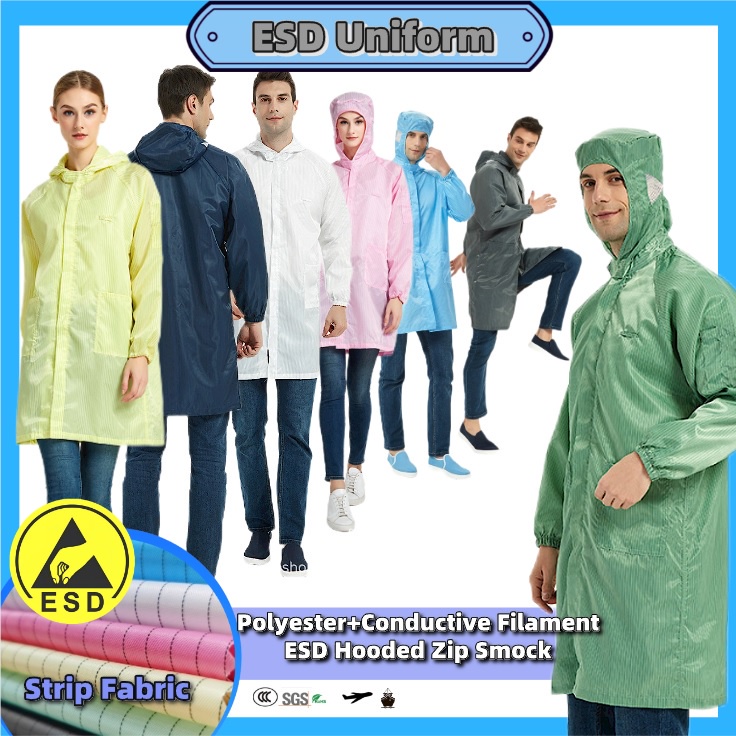 5mm Stripe Line Conductive Hooded Zipper Smock ESD Dust-proof Anti ...