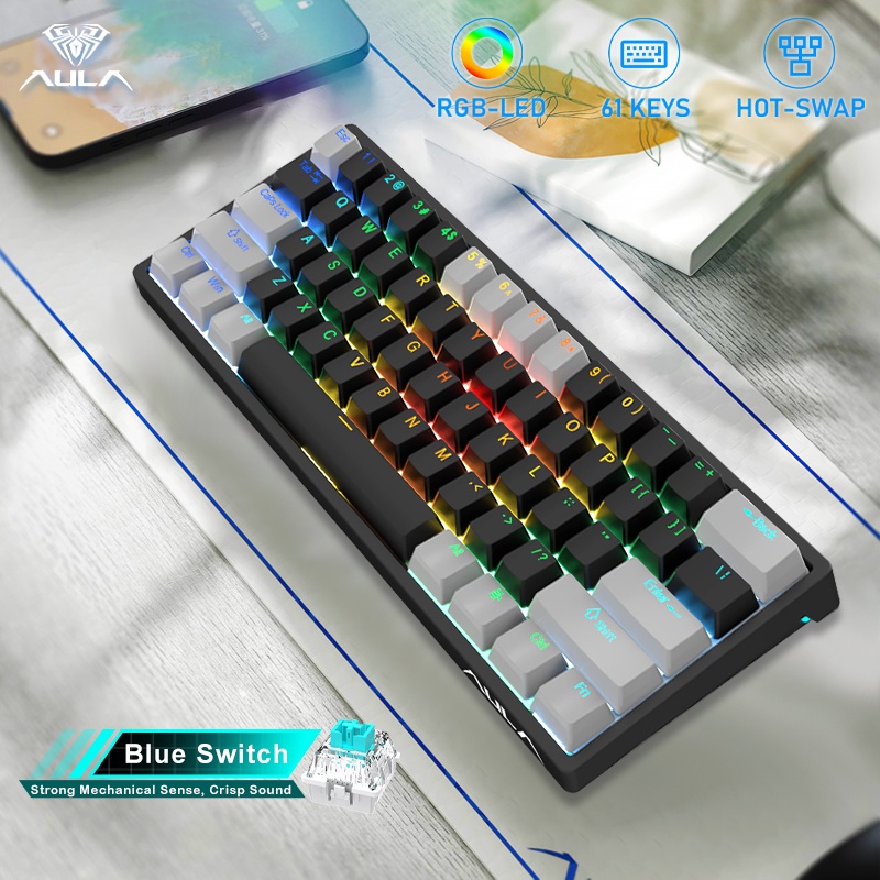 AULA F3061 61Keys Wired RGB Gaming Keyboard Membrane Keyboard USB ...