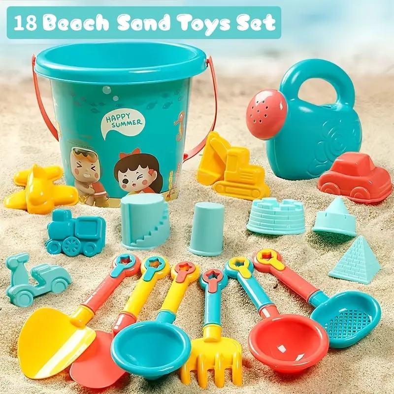 Children's beach toy bucket 18-piece set, baby playing with water, sand ...