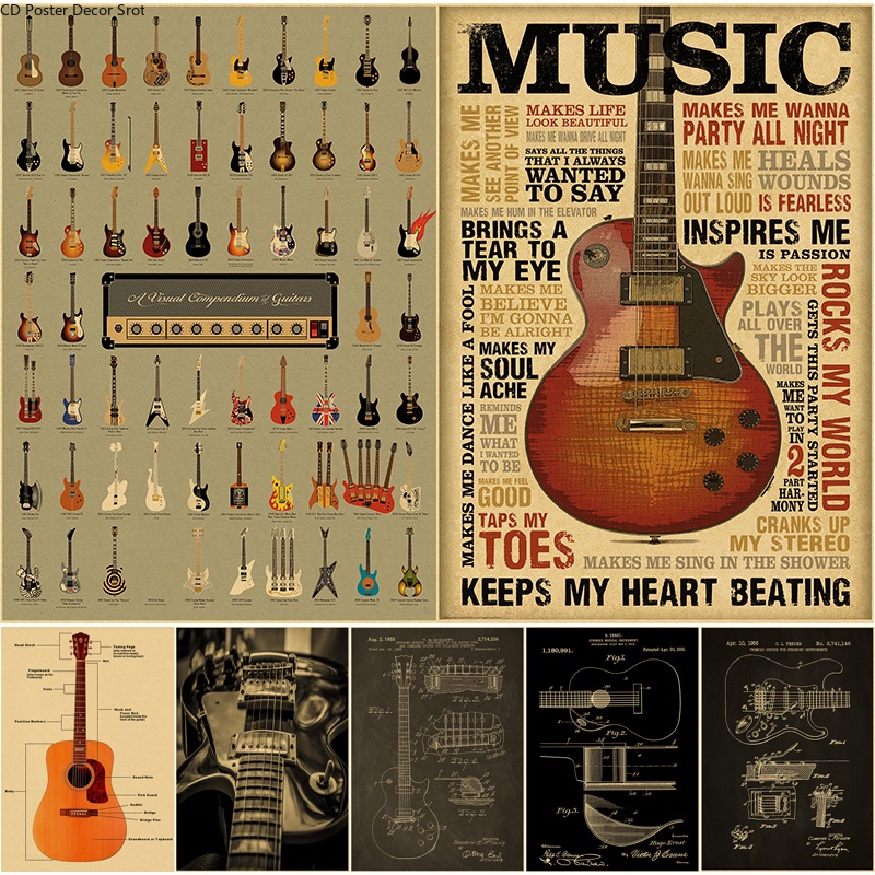 Guitar Collection Poster Prints Kraft Paper Posters DIY Vintage Home ...