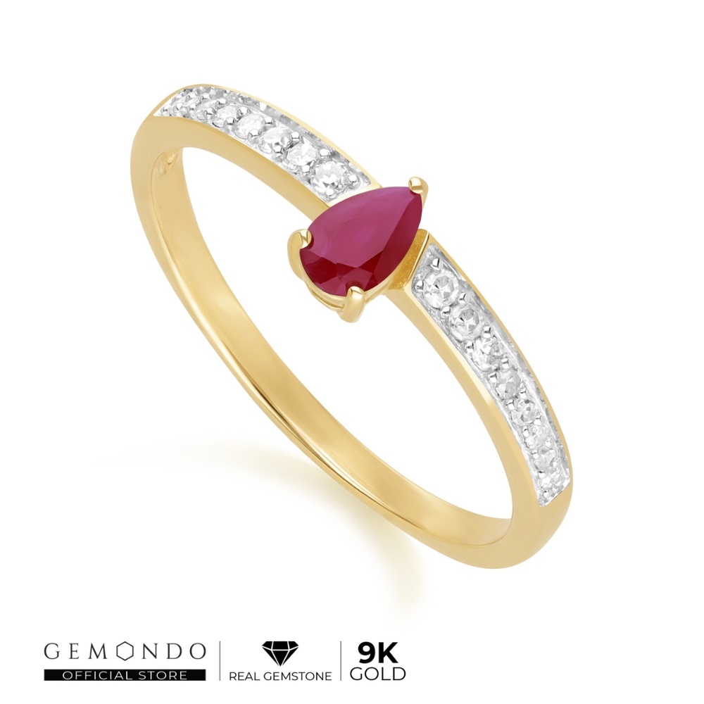 Gemondo 9K Gold Ring With Ruby (Ruby) With Teardrop Shape On Diamonds Classic Design: Gemstone ...