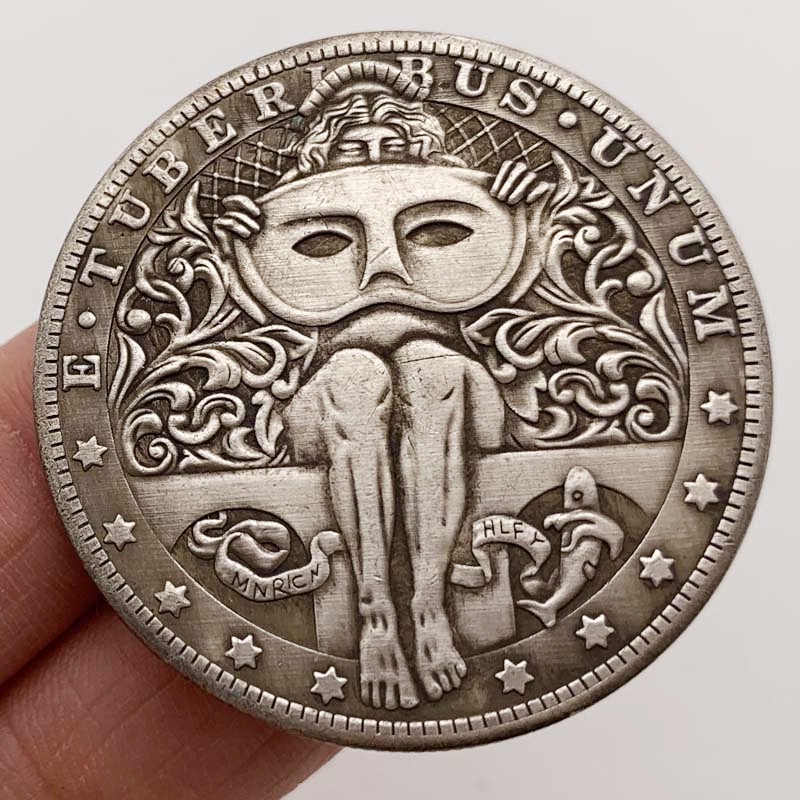 Stray Coin Masked Girl Antique Brass Old Silver Medal Embossed ...