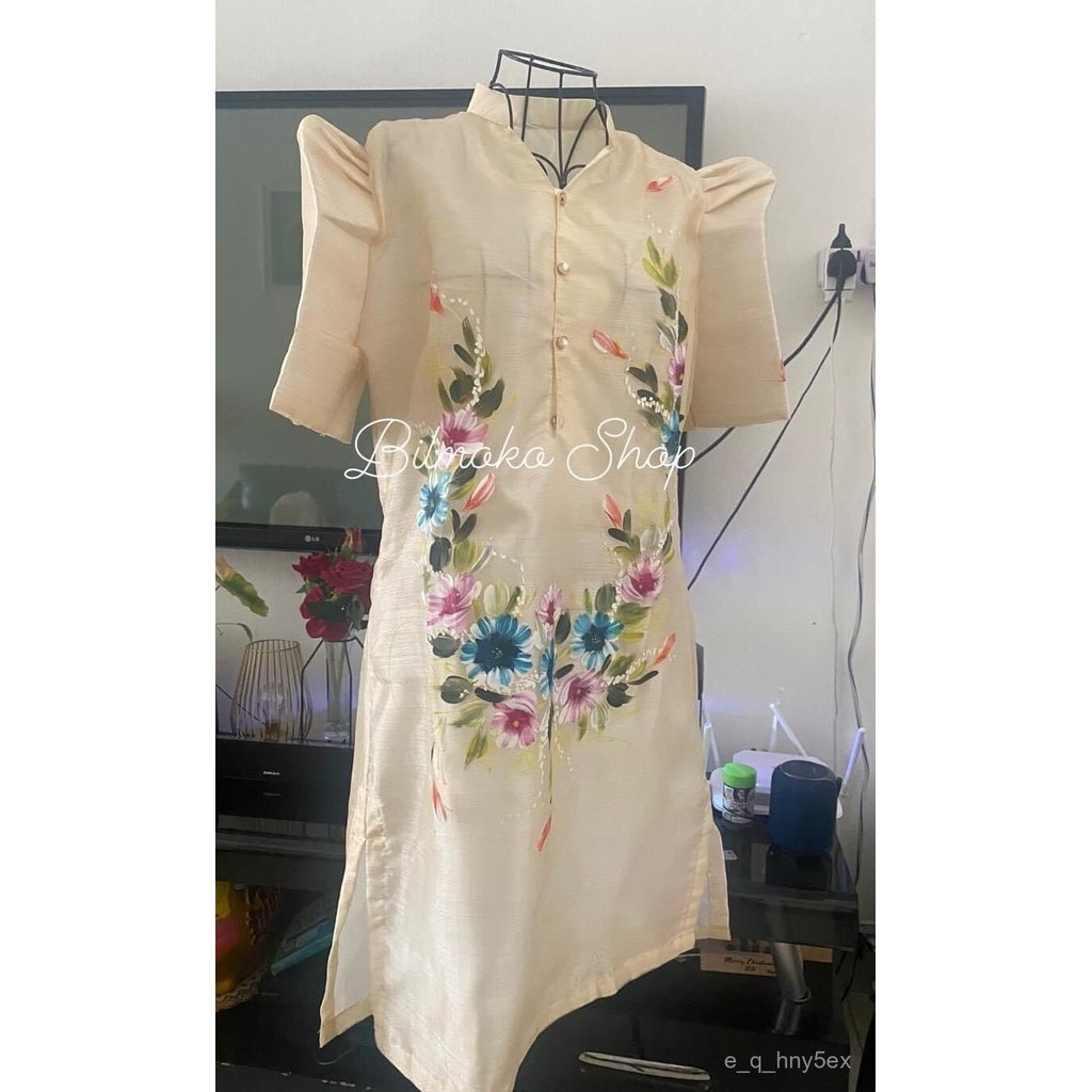 Filipiniana dress with hand painted flower design | Shopee Malaysia