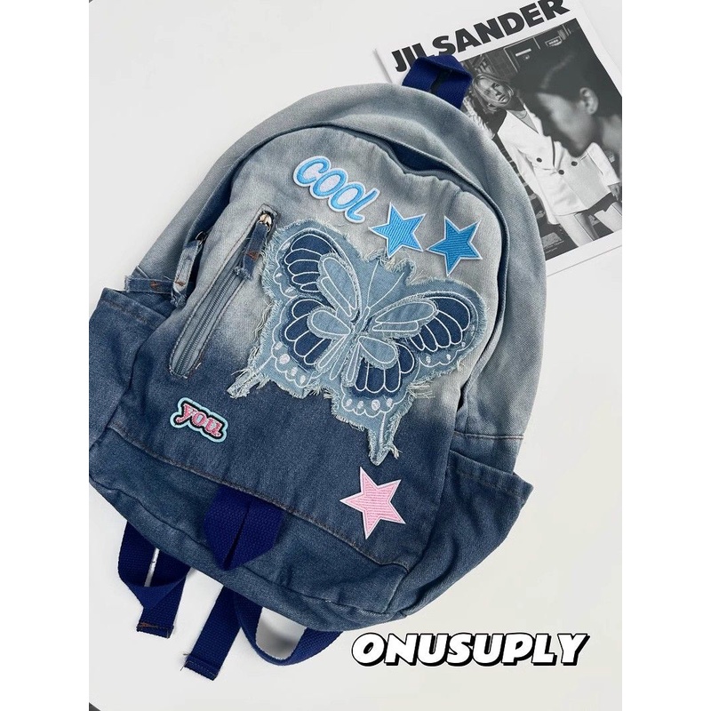 Gradient backpack tie-dye washed denim blue high-value butterfly blue ...