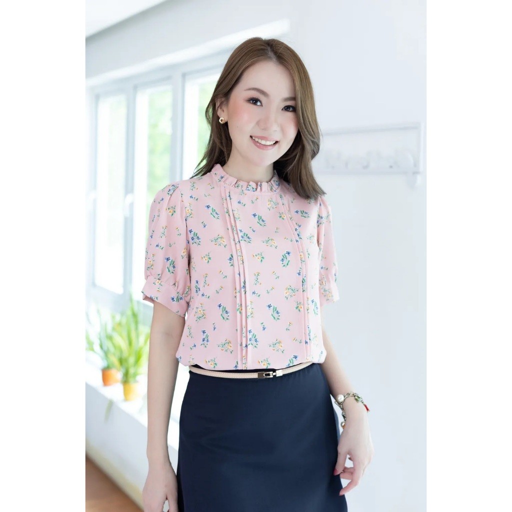Narinari: MT0404 Ruff Collar Balloon Sleeve Blouse Italian Silk | Shopee Malaysia