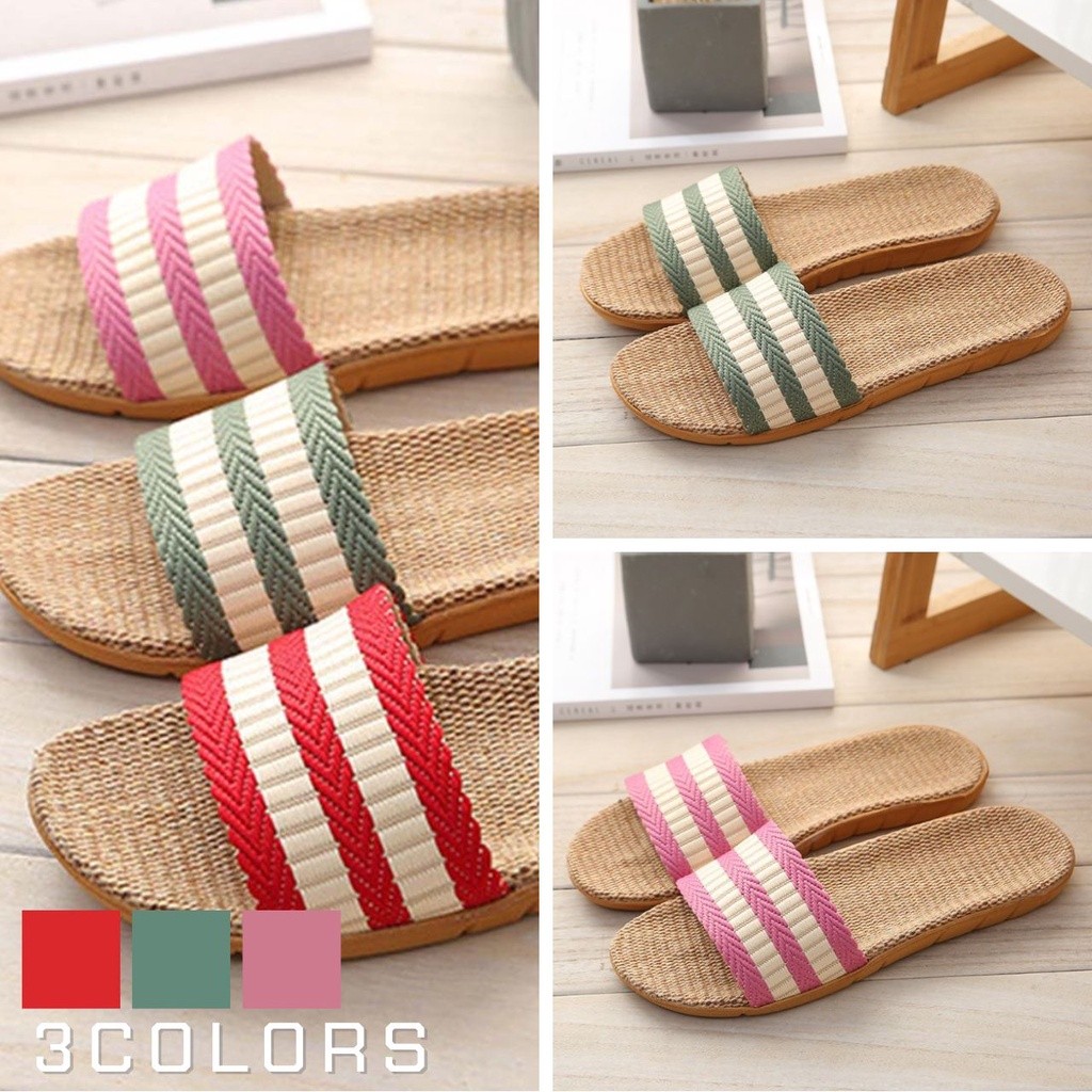 Foam Slippers With Rope Pattern Braided Light Flat Heel Stripes 3 ...