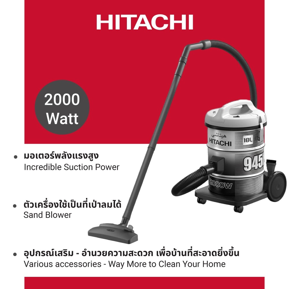 Hitachi Vacuum Cleaner 2000 Watts Dust Collector Type Drum Model CV ...