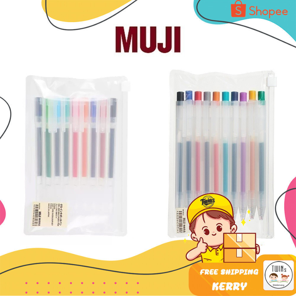 MUJI Gel Pen Casing And Push Type 10 Colors Set Size 0.38 And 0.5 MM ...