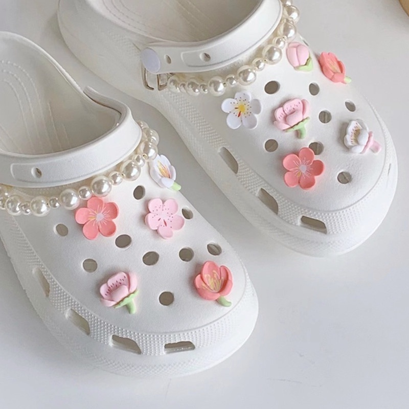 12pcs/set Croc Charm Ins Small Fresh Cherry Flower Diy Hole Shoes Jibz ...