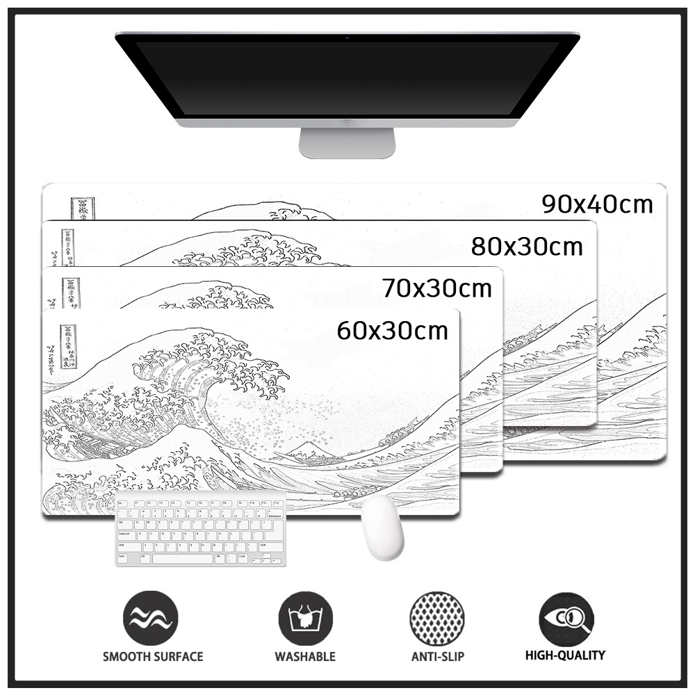 White Great Wave Mouse pad Large Gaming Mouse Pad Oversized Stitched ...