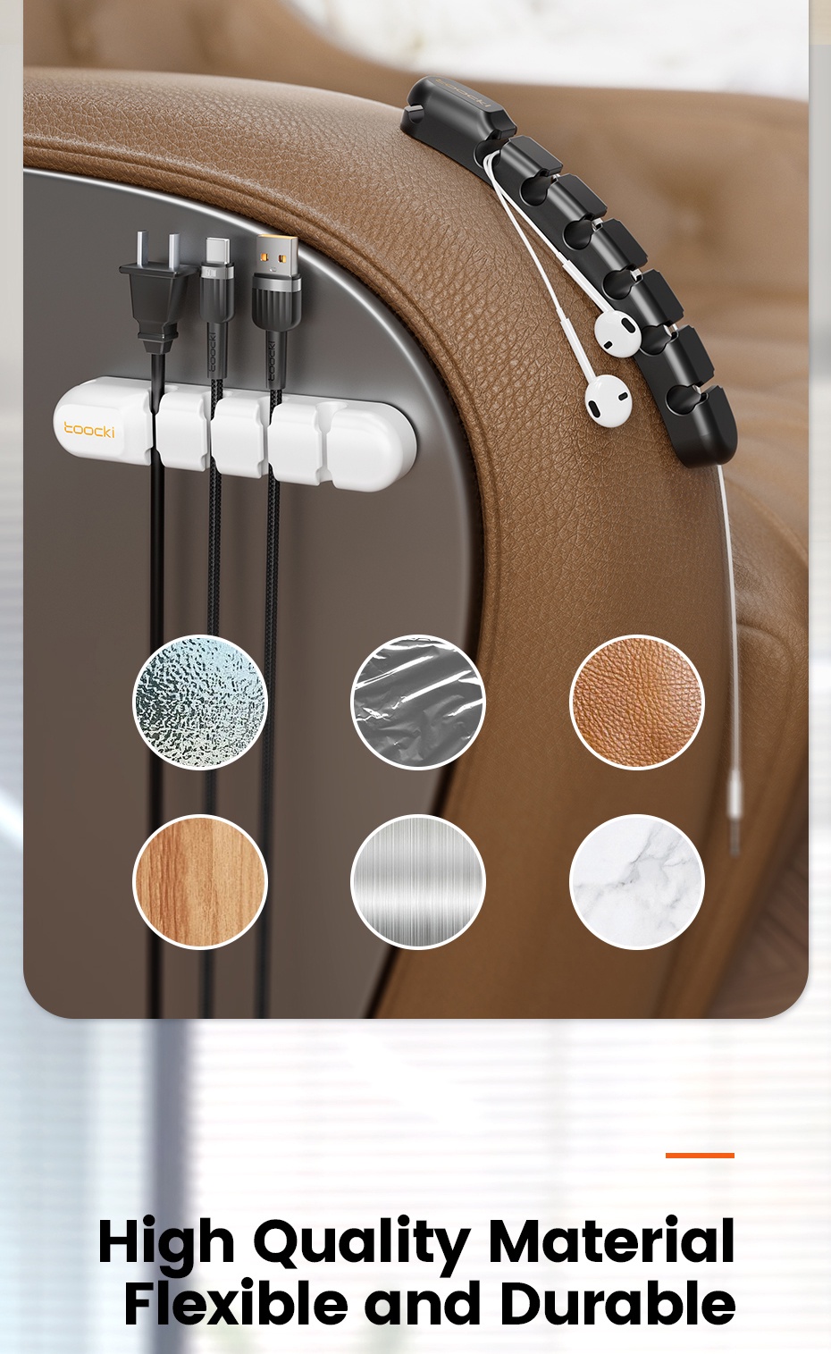 Toocki 3Clip/5Clip/7Clip Cable Organizer Silicone Desktop Cable Management USB Cable Winder Clip ...