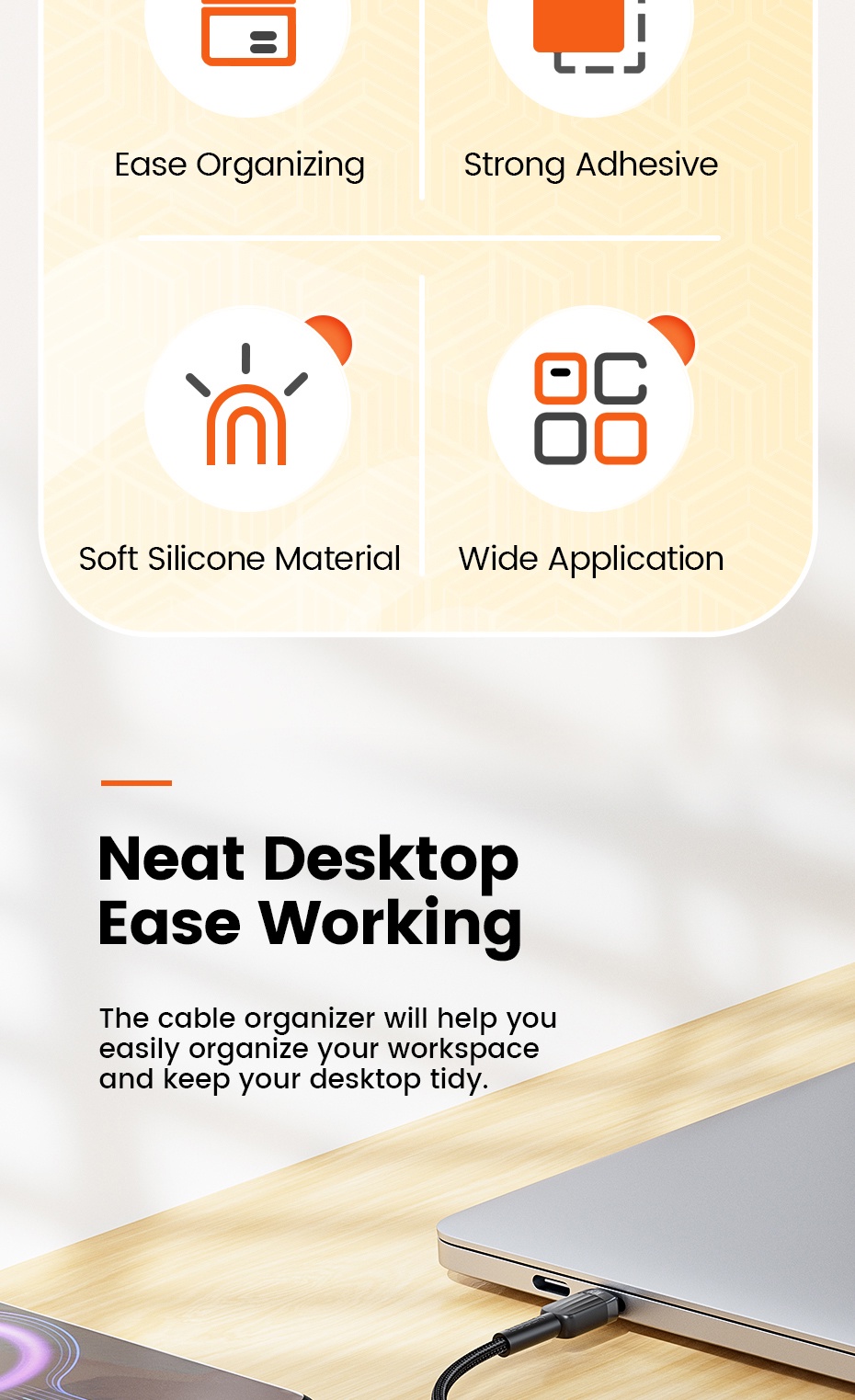 Toocki 3Clip/5Clip/7Clip Cable Organizer Silicone Desktop Cable Management USB Cable Winder Clip ...