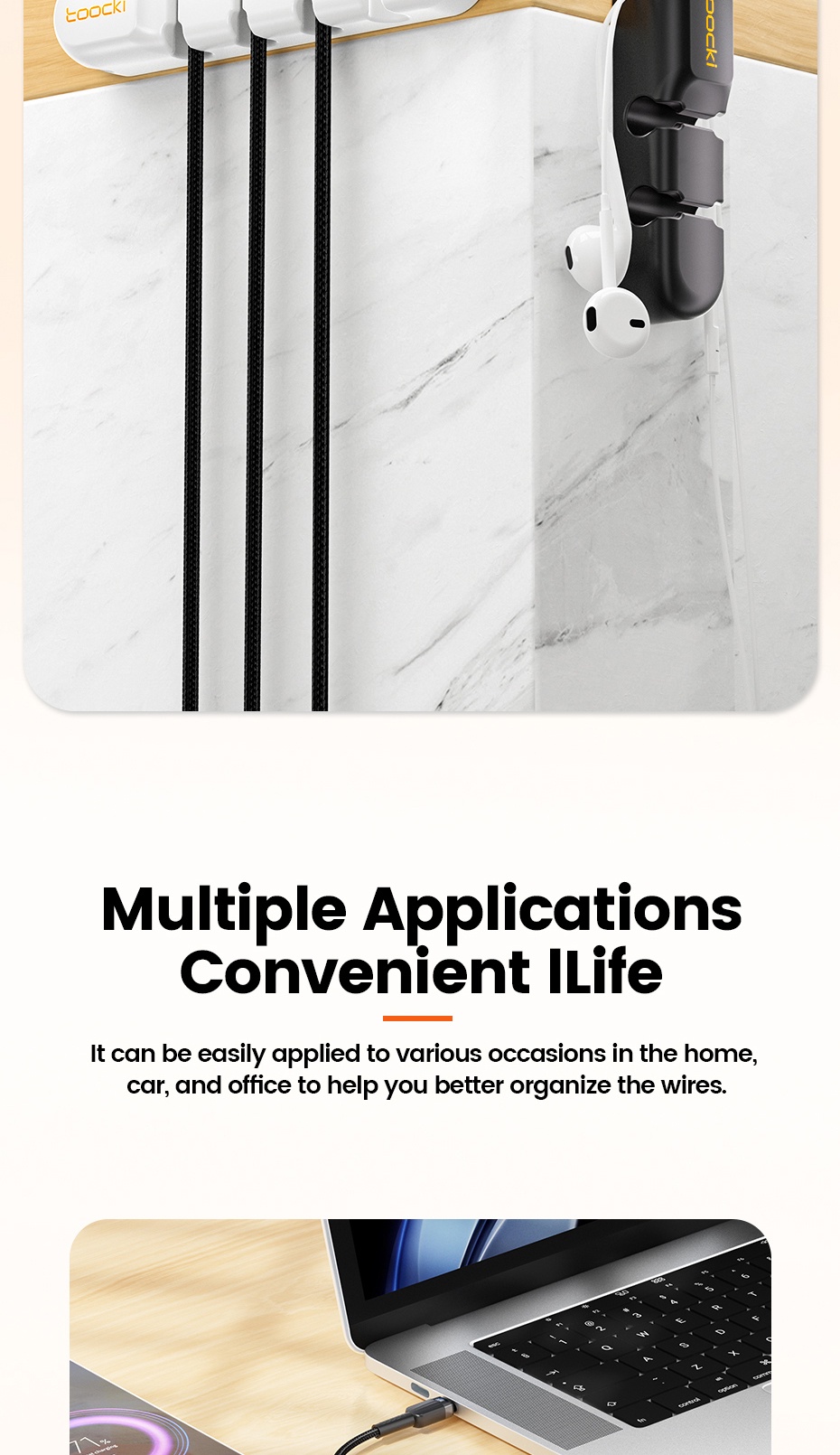 Toocki 3Clip/5Clip/7Clip Cable Organizer Silicone Desktop Cable Management USB Cable Winder Clip ...