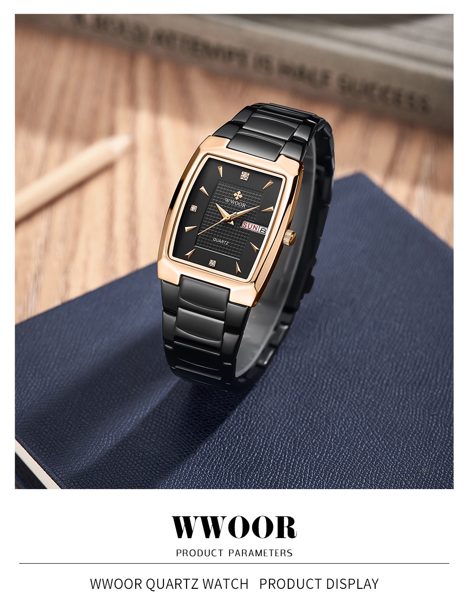 WWOOR Luxury Business Men Watches Gold Quartz Stainless Steel Sport ...