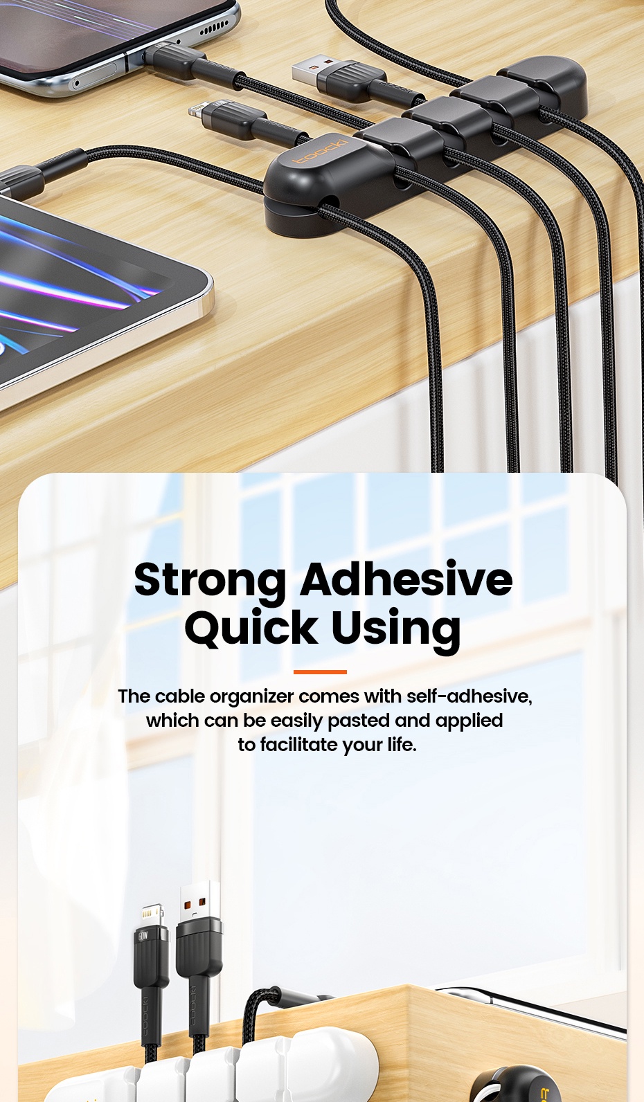 Toocki 3Clip/5Clip/7Clip Cable Organizer Silicone Desktop Cable Management USB Cable Winder Clip ...