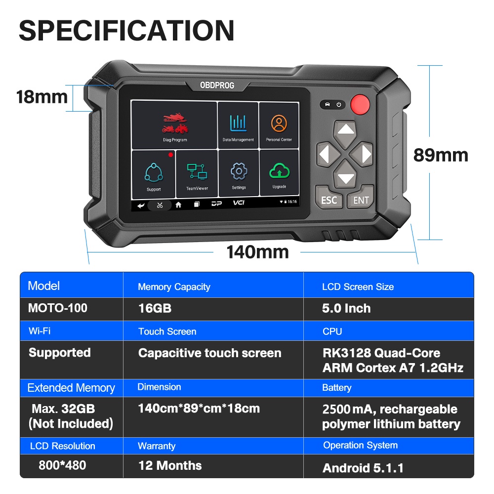 OBDPROG MOTO 100 Motorcycle OBD2 Scanner Diagnostic Tool Motor Analysis ...