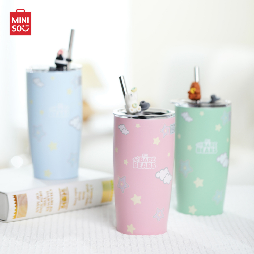 Miniso Cooler Glass With Straw We Bare Bears Collection 530ml | Shopee ...