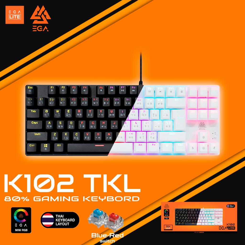 GAMING Keyboard EGA TYPE-K102 TKL KEYBORD Mini RGB Mechanical Blue/Red switch 1 Year Warranty ...