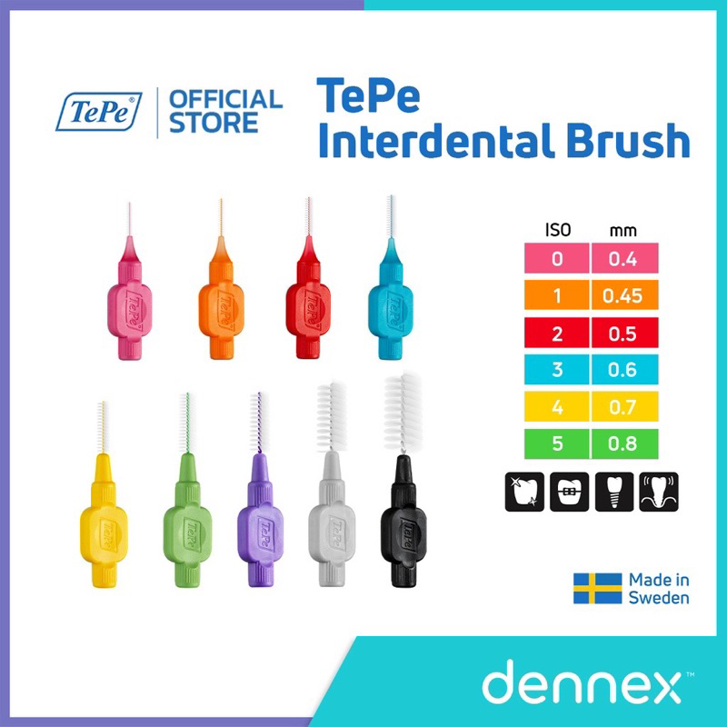 Tepe Interdental Brush Various Sizes Separate Handle And 6 Pack Models ...