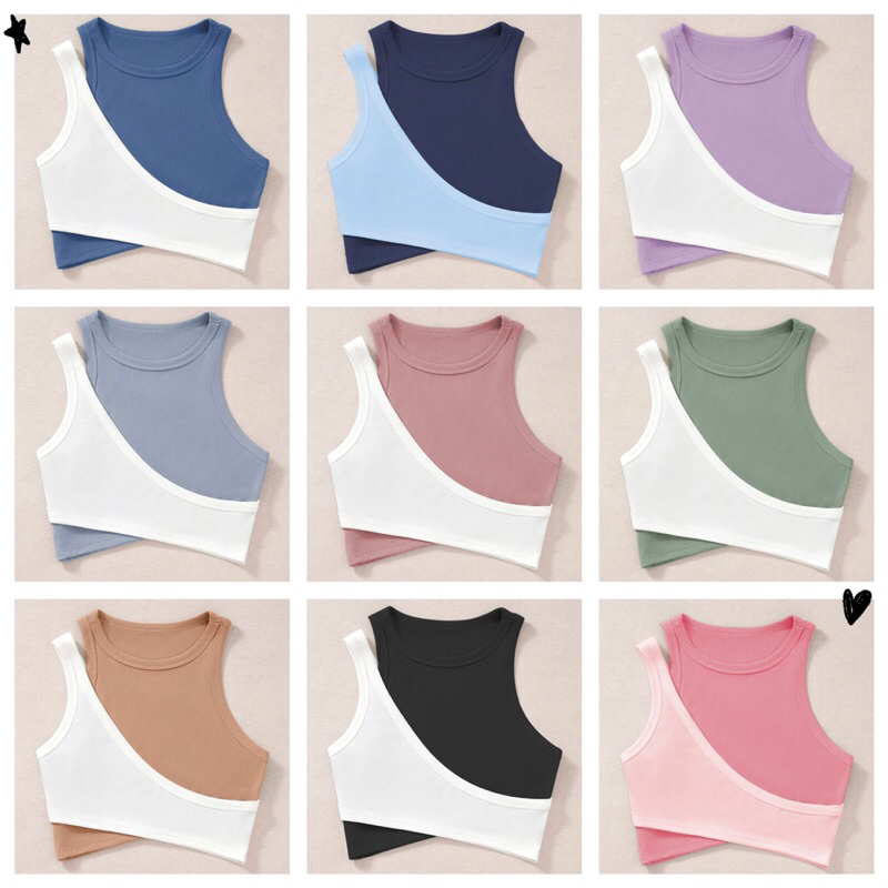 Two Tone Top-Two Crop Top Thick And Soft Fabric Very Stretchy | Shopee ...