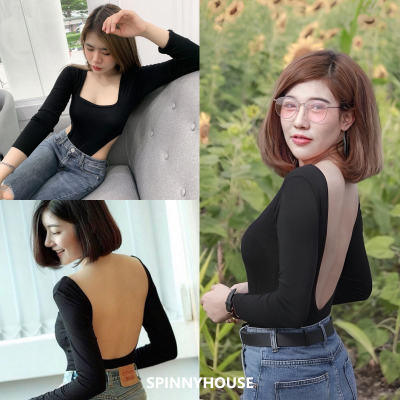 SpinnyHouse BodySuit Long Sleeve Backless !!️Sheep Target Snap Button ...