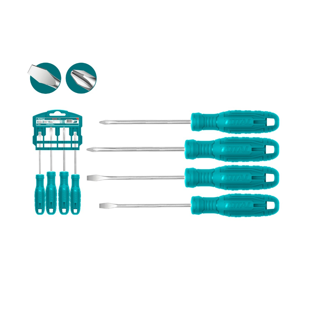 Total 4 Screwdriver Set (Flat Head + Phillips Head) Model THTDC250401 ...
