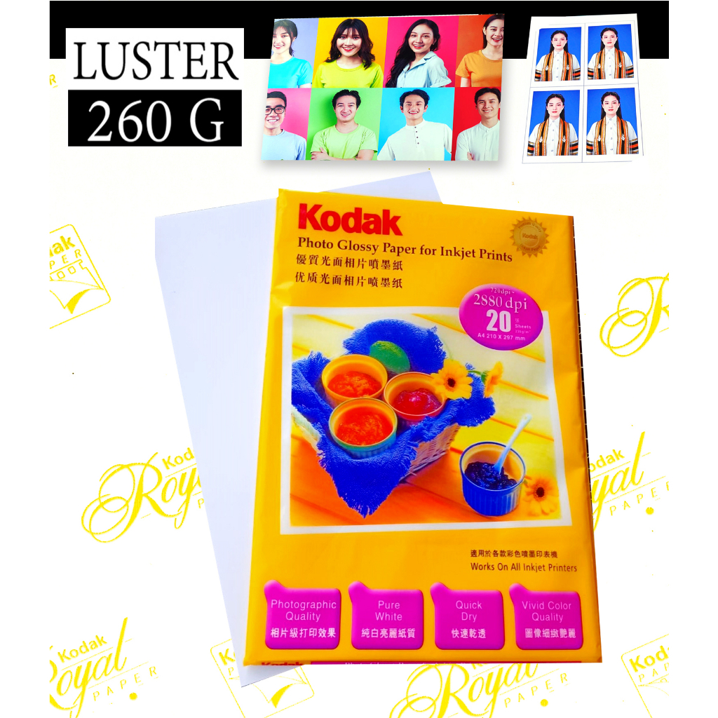 Kodak RC Photo paper Inkjet Luster-Glossy Resin Coating Waterproof A4 ...