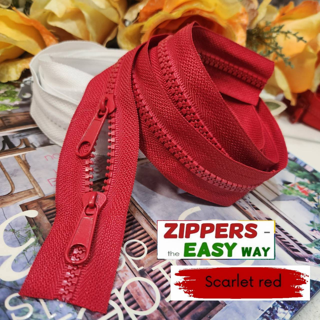 5 Zip Red 2 Bone Zipper Double-Headed Cut-Off Teeth Nylon Plastic Large ...