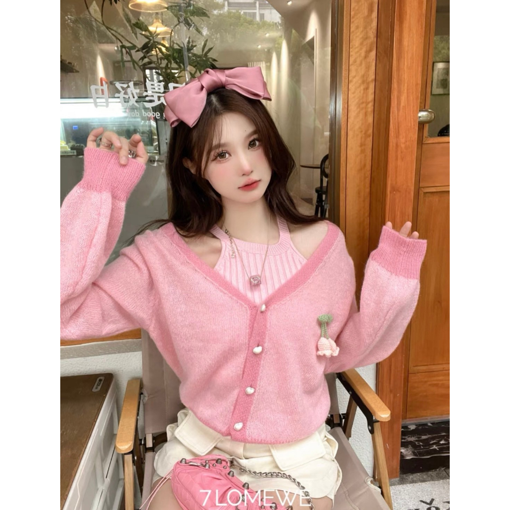 Set Of 2 Yarn Silk Robe. 3D Flower Embroidery Details Cute Pink Sweet ...