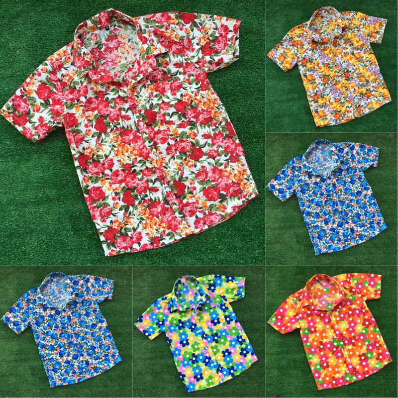 Songkran Flower Pattern Collar Shirt In Bright Colors | Shopee Malaysia