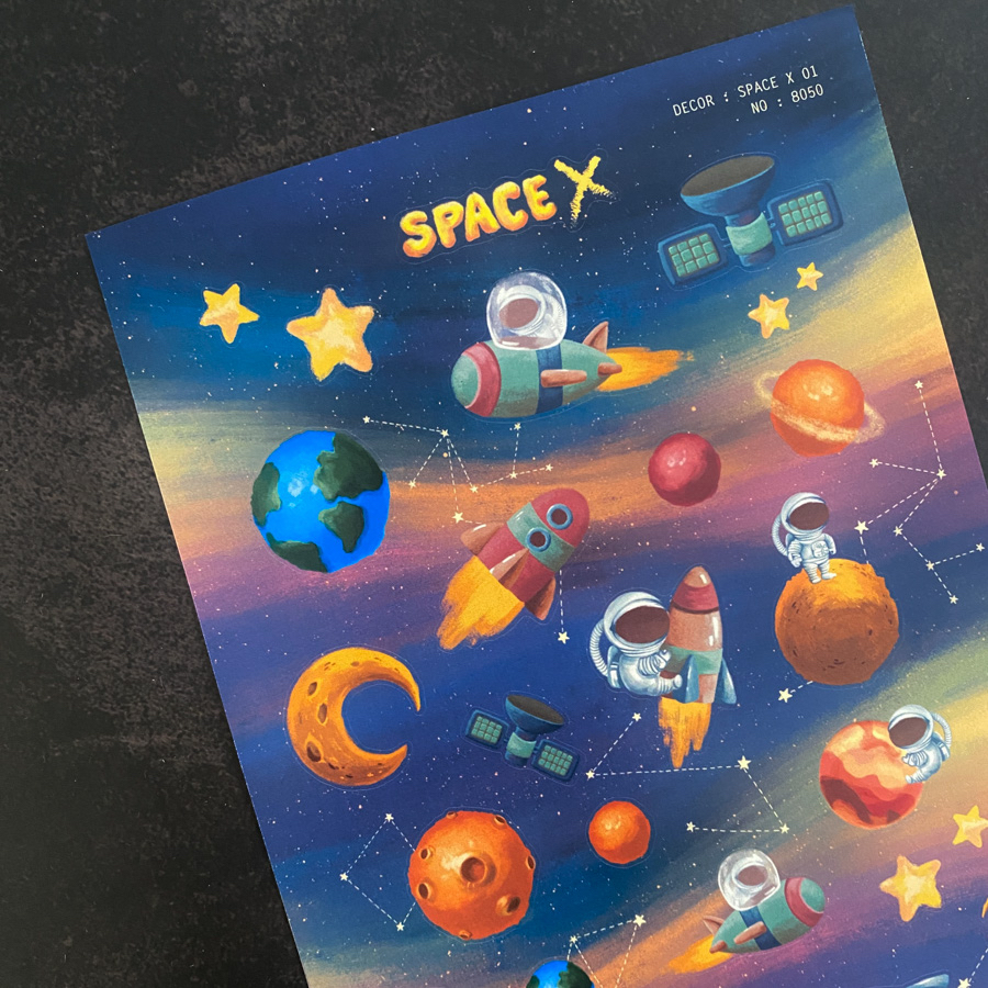 Waterproof Play Sticker SPACE X Pattern (Sticker dicut 1 sheet ...
