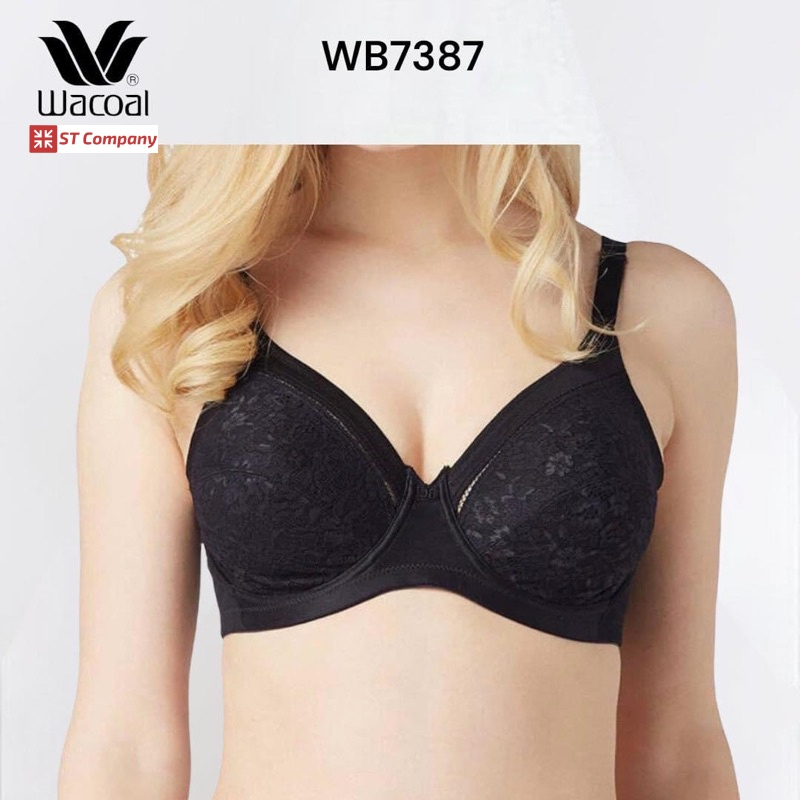 Wacoal Bra WB7395 Black (Black) Full-Shaped With No Padding Good Shape 3-Row Hooks Large Cup ...
