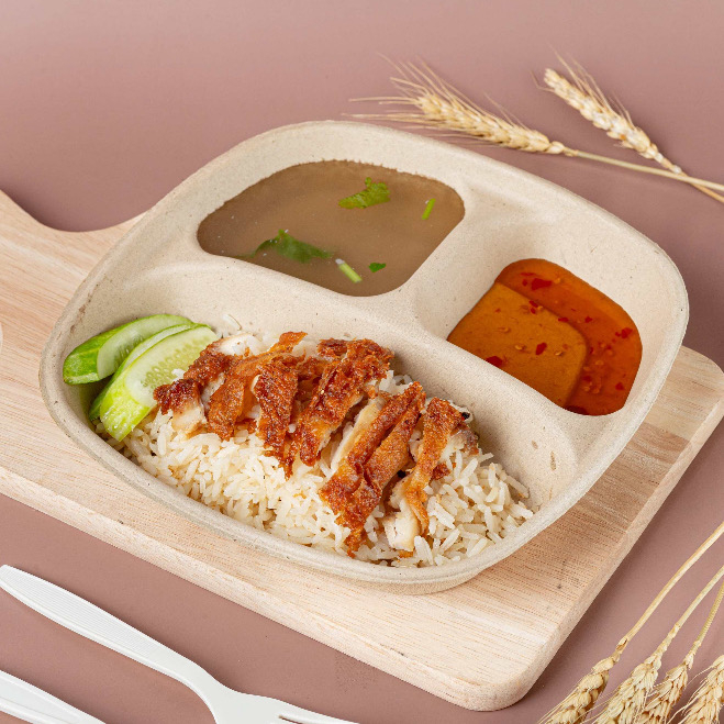 3 Compartment Square Plate 9 Inch Straw Disposable Food Container ...