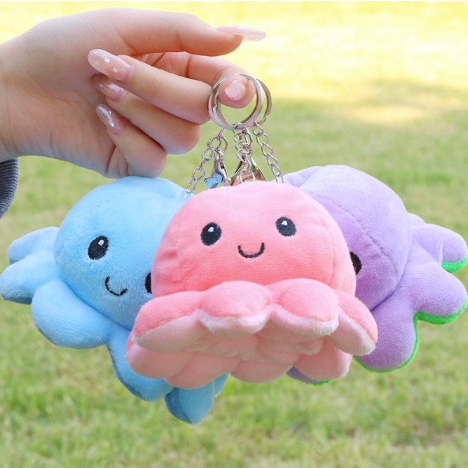 Octopus Doll Keychain Reversible There Are 2 Sides Soft Velvet Fabric ...