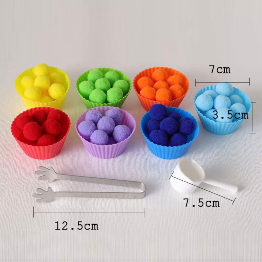 Great Value! Silicone Cup Pom Poms set 7 Colors Sensory play Montessori ...